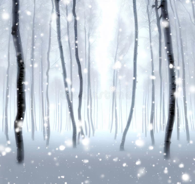 Thin Stand of Birch Trees in Snow Stock Illustration - Illustration of ...