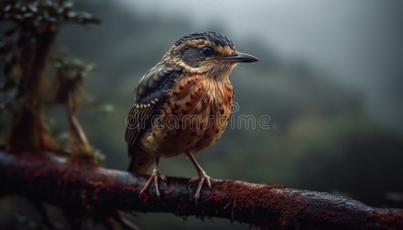 Small Hawk Perched on Wet Branch Outdoors Generated by AI Stock Image ...