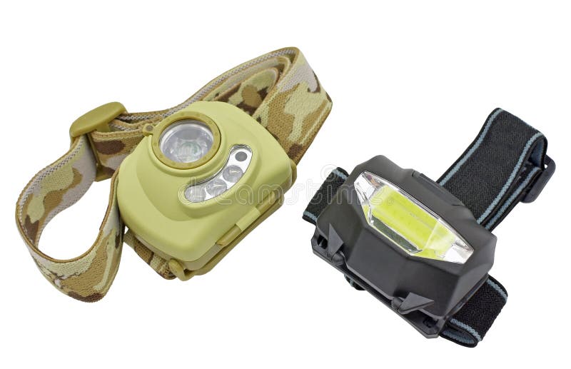 Head-mounted flashlight stock image. Image of head, black - 18026431