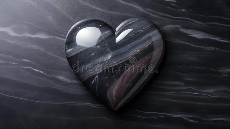 Top View of a Anthracite Heart on a Black Marble Background. Romantic ...