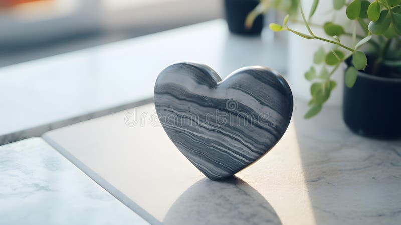 Top View of a Anthracite Heart on a White Marble Background. Romantic ...