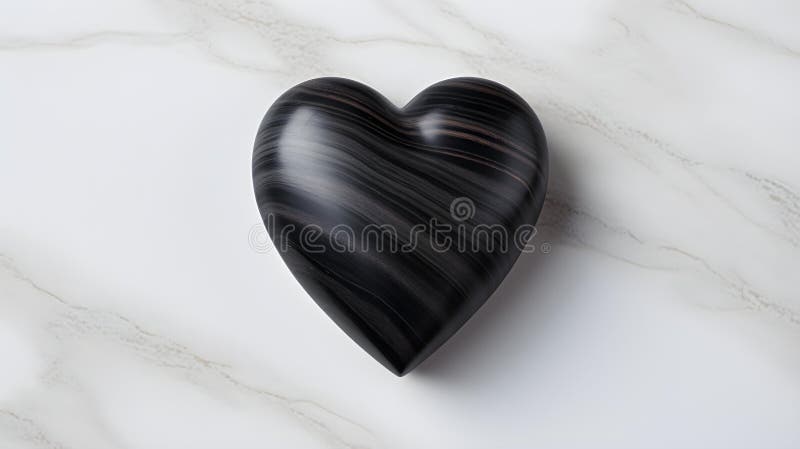 Top View of a Black Heart on a White Marble Background. Romantic ...