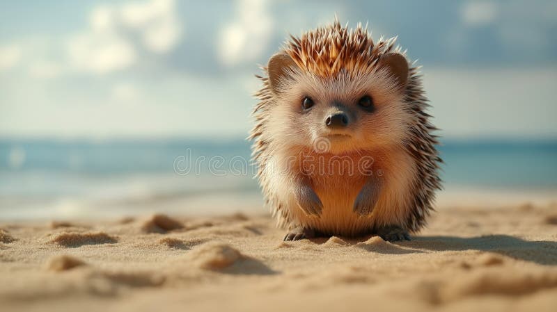 Cute Hedgehog Playing on Sandy Beach during Sunny Day by the Ocean ...