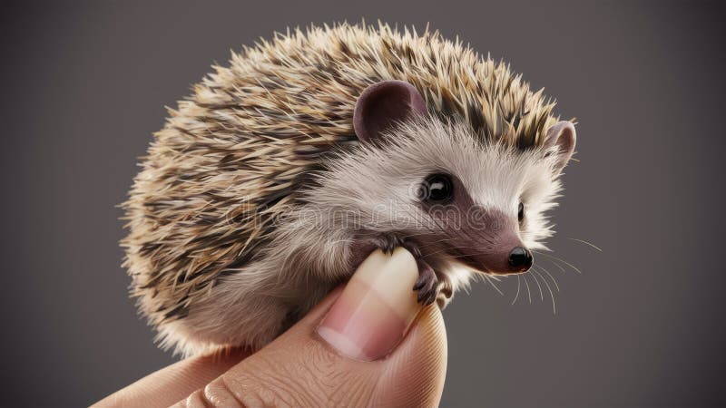 A Small Hedgehog Sitting on a Finger with Its Eyes Closed, AI Stock ...