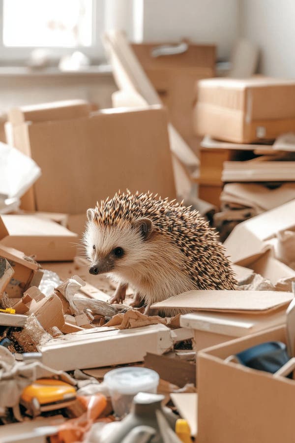 Hedgehog Navigating Chaos in a Cluttered Room Filled with Scattered ...
