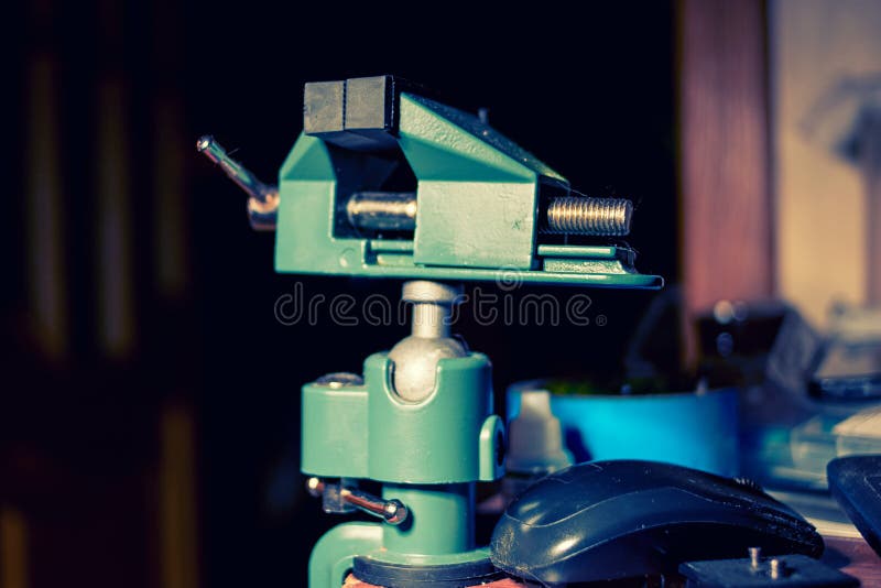 Small Hobby DIY Vise on Table Near Computer Stock Image - Image of grip ...