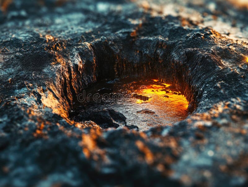 A Small Hole in the Ground with a Yellow Light Shining from within ...
