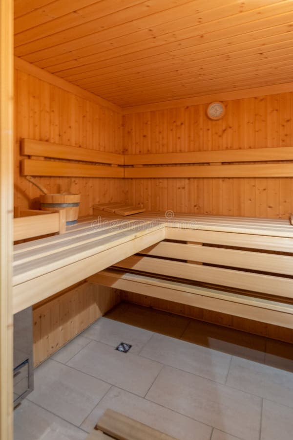 Small Home Sauna Finished with Wood. Stock Image - Image of temperature ...