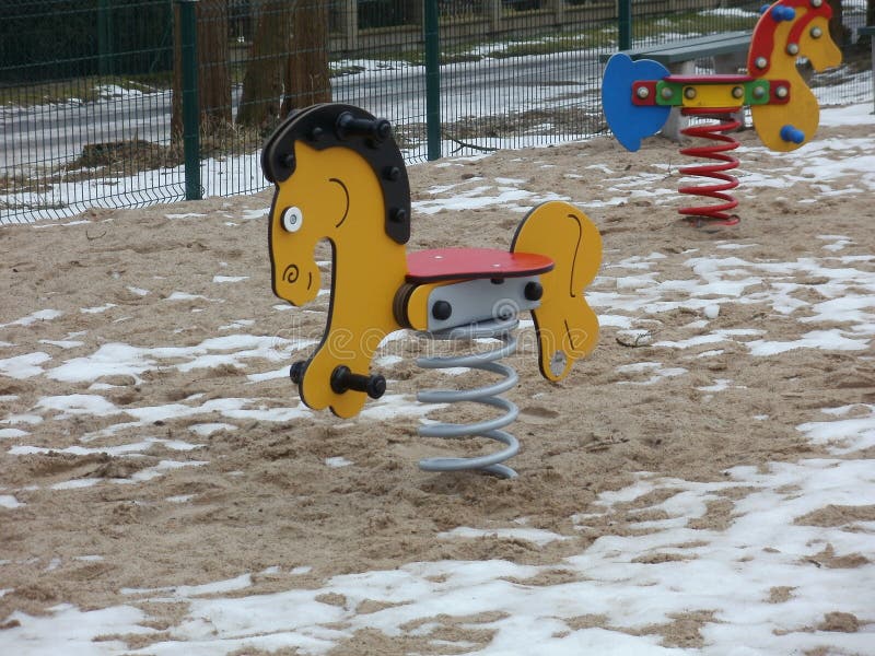 Small Horse on Spring at Play-field Stock Image - Image of playing ...