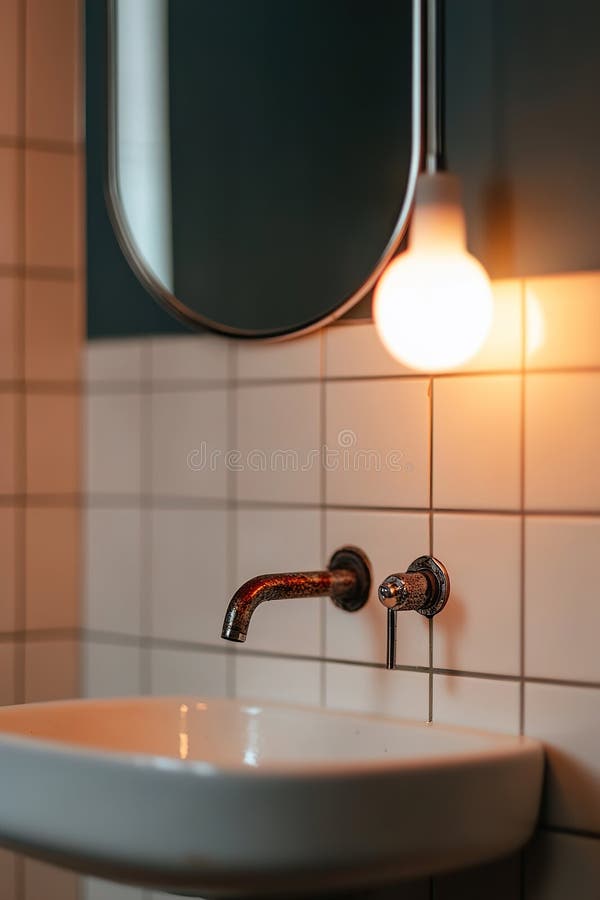 The Small Hostel Bathroom Features an Old Ceramic Sink with a Rust ...