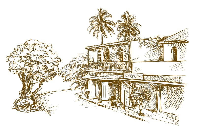 Small Hotel in the Resort Town. Freehand Sketch Stock Vector ...