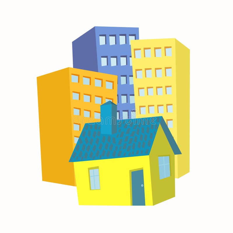 Small House in the Background High-rise Buildings Stock Vector ...