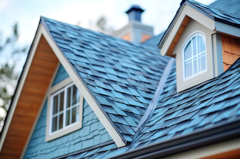A Small House with a Blue Roof and a Single White Window Stock Photo ...