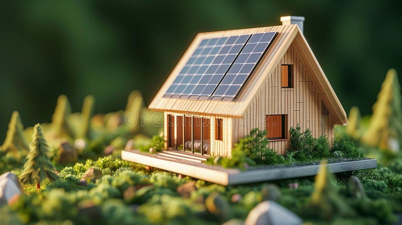 Small House Built with Solar Panels. Stock Illustration - Illustration ...