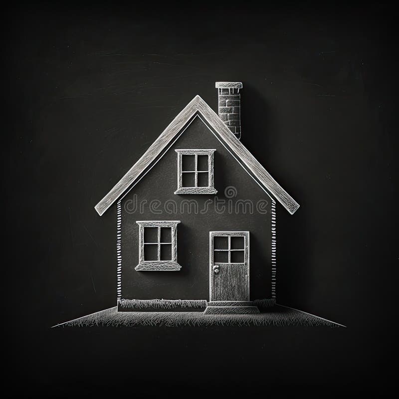 House, Chalk Drawing on Blackboard, Generative AI Stock Illustration ...