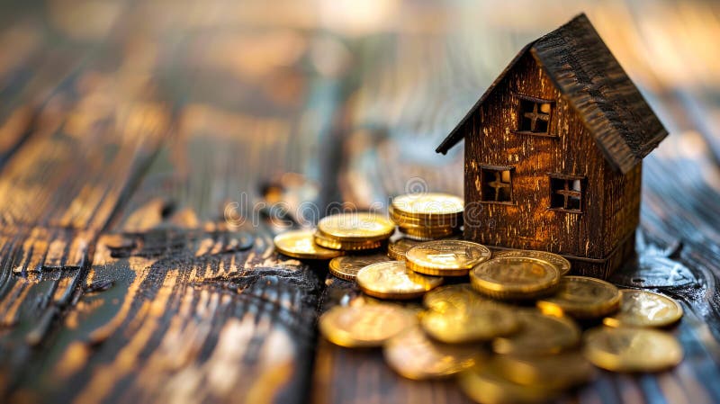 A Small House with Coins on Top of it Stock Image - Image of metal ...