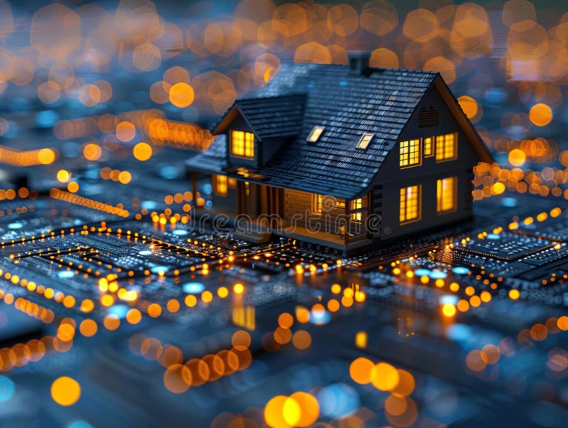 A Small House on a Computer Motherboard Stock Image - Image of light ...