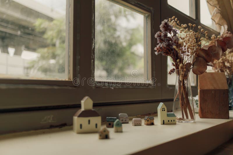 Small House Decorated on the Edge of Windows. Stock Photo - Image of ...