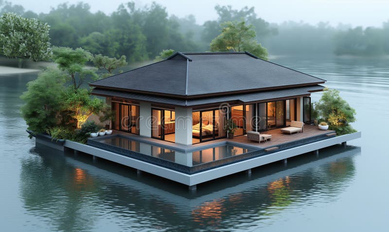 Small House on Floating Island. Stock Photo - Image of sustainable ...