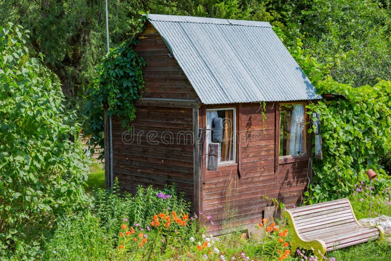 Small house in the forest stock photo. Image of planks - 98090380
