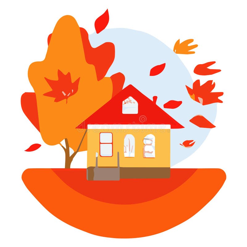 Small House Icon in Autumn with Trees Illustration Stock Vector ...