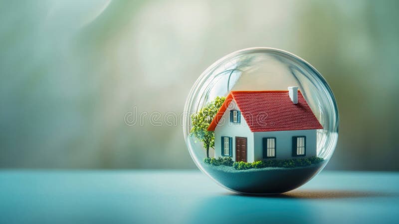 A Small House Inside a Glass Ball with a Tree Inside Stock Illustration ...