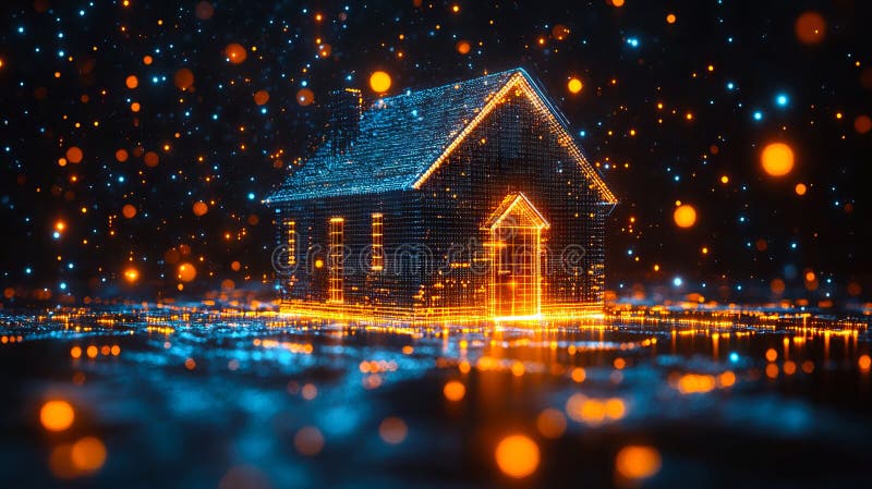 A Small House is Lit Up at Night with Lights Stock Photo - Image of ...
