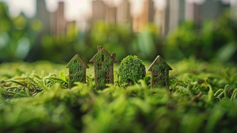 A Small House Made of Moss is Surrounded by Other Small Houses and ...
