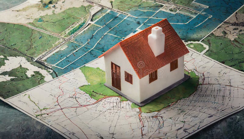 Small house on the map stock illustration. Illustration of planning ...