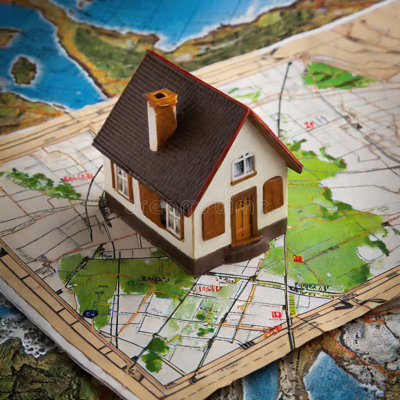 Small house on the map stock illustration. Illustration of property ...