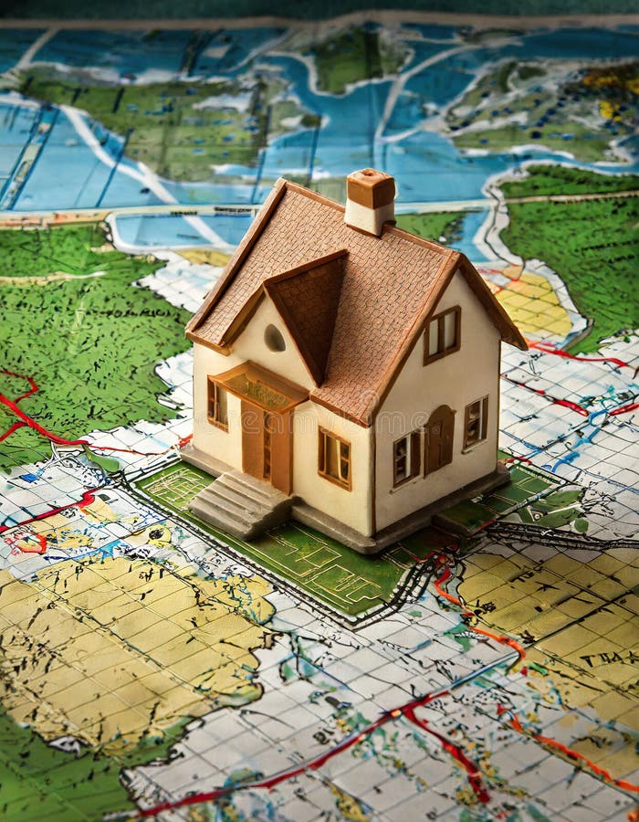 Small house on the map stock illustration. Illustration of area - 301814806