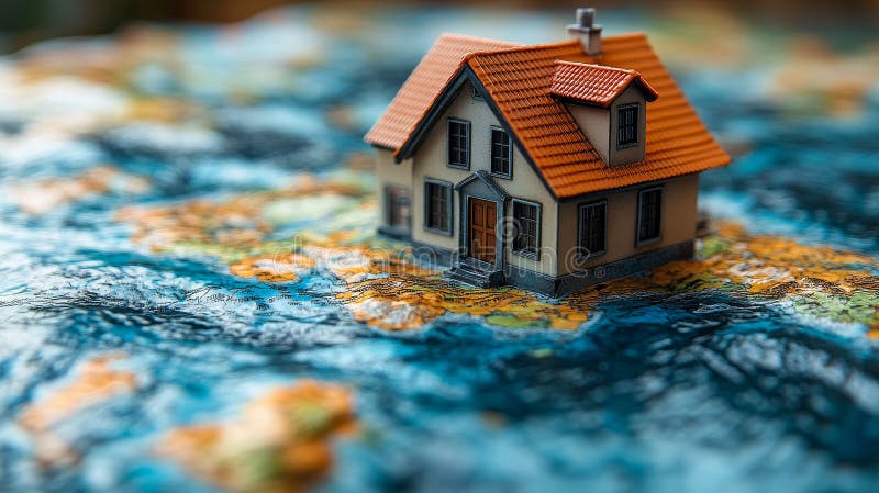 Small house on map stock photo. Image of representation - 367123542