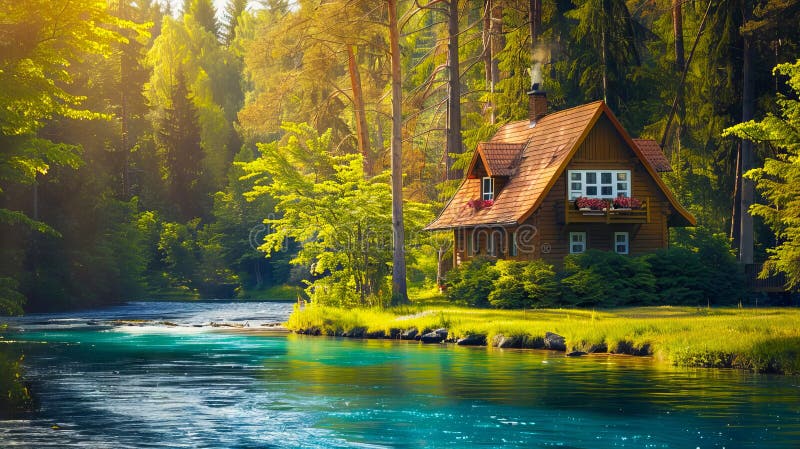 A Small House in the Middle of a Forest Stock Photo - Image of exterior ...