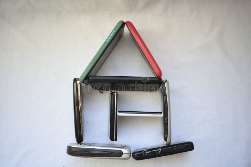 Small House of Mobile Phones. Stock Image - Image of formed, name ...