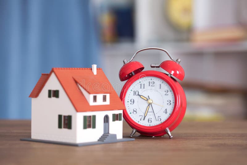 Small House Model and Alarm Clock Stock Photo - Image of point, model ...