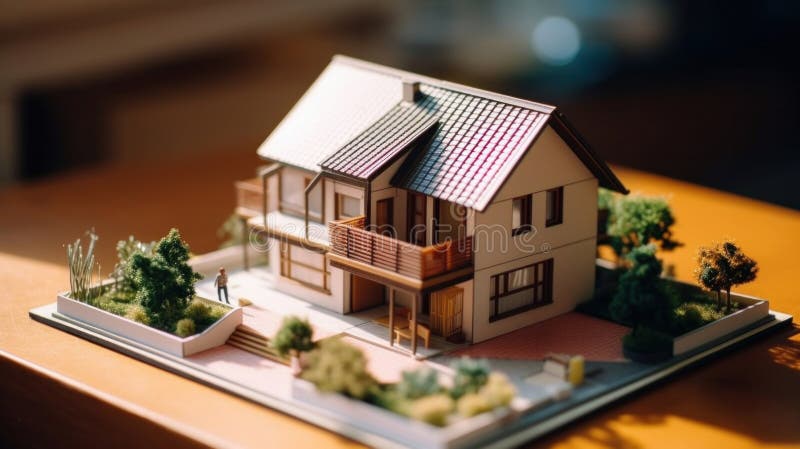 A Small House Model on Architecture Floorplan. Real Estate Business ...