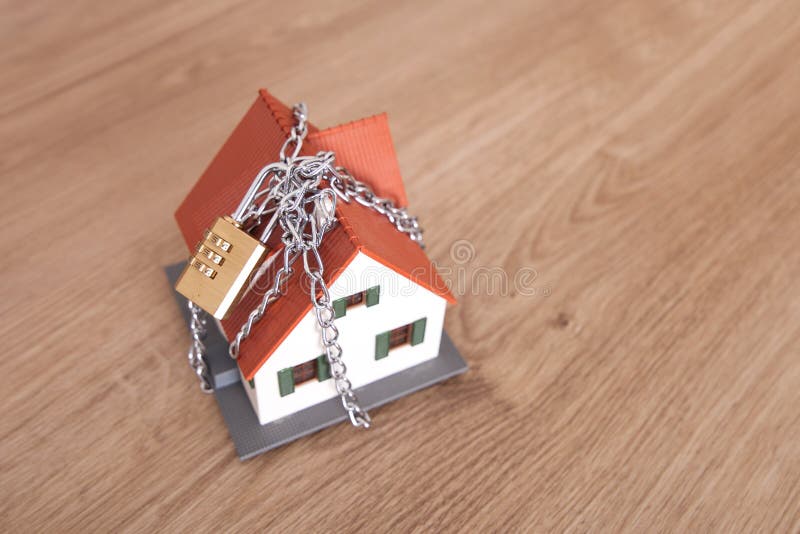 Small House Model is Locked Stock Image - Image of golden, security ...