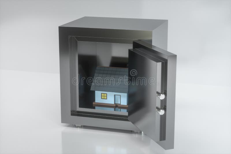 The Small House Model in the Safe Box, 3d Rendering Stock Illustration ...