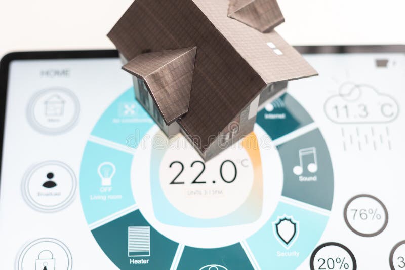 Small House Model is on Screen Tablet and Icons Home Electronics ...