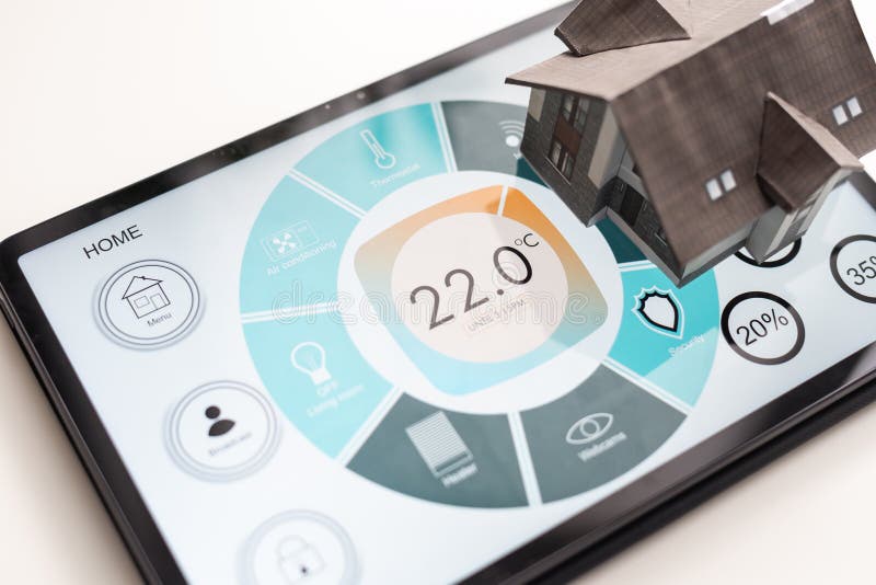 Small House Model is on Screen Tablet and Icons Home Electronics ...
