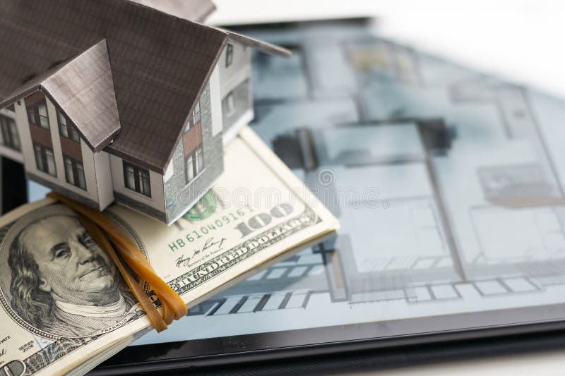 Small House Model is on Screen Tablet and Icons Home Electronics ...