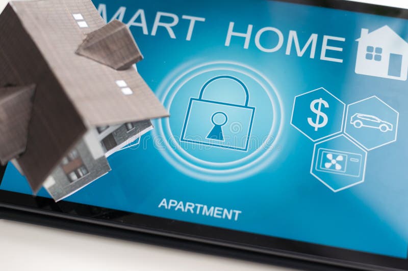 Small House Model is on Screen Tablet and Icons Home Electronics ...