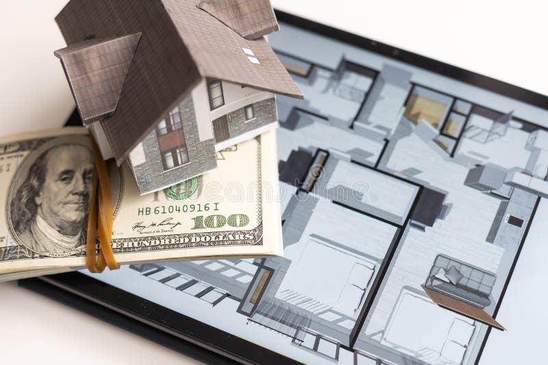 Small House Model is on Table and Icons Home Electronics Devices ...