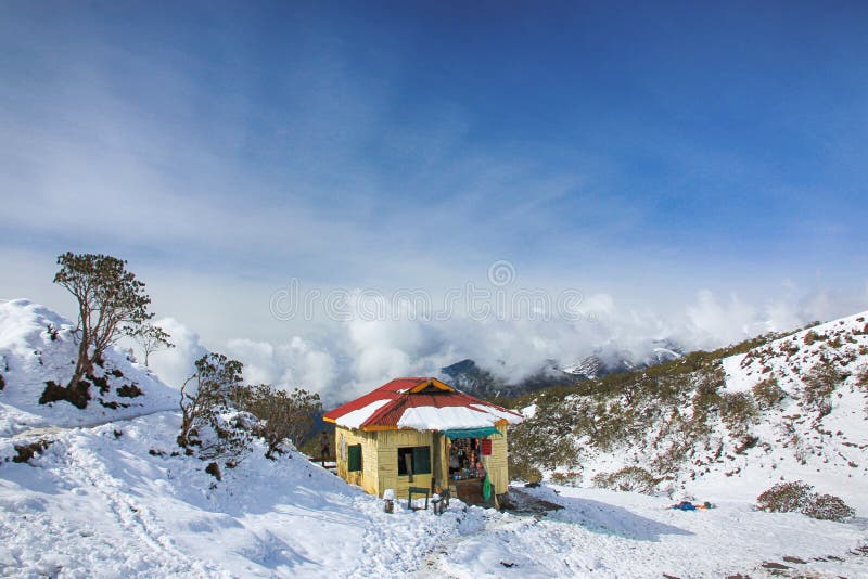 Small House in the Mountains in the Snow in the Himalayas Stock Photo ...
