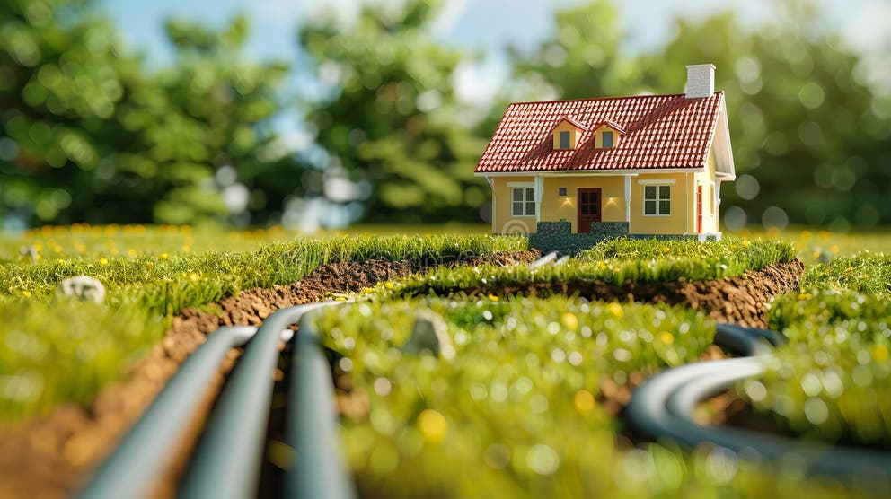 A Small House with Pipes Running through it Stock Photo - Image of land ...