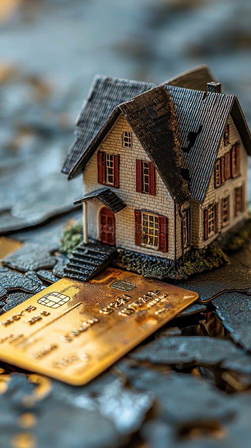 Small House Placed on a Stack of Credit Cards Illustrating Financial ...