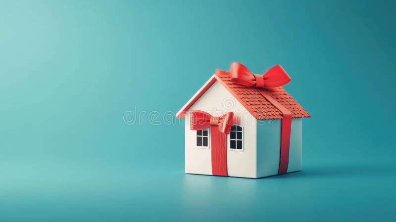 A Small House with a Red Ribbon on the Roof Stock Illustration ...