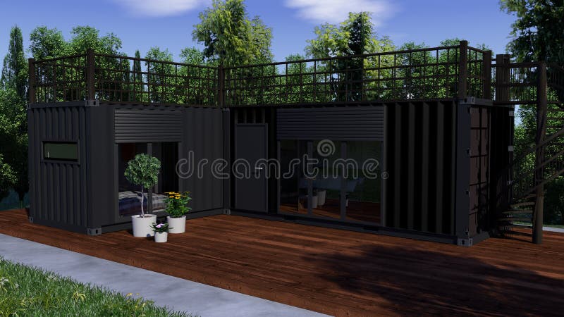 Small House from Shipping Containers in the Forest Stock Illustration ...