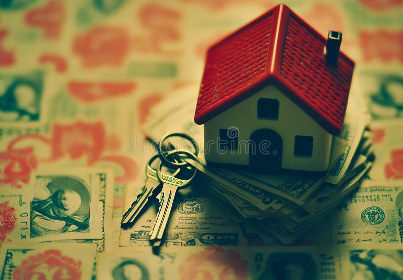 A Small House Sitting on Top of a Pile of Money Stock Image - Image of ...