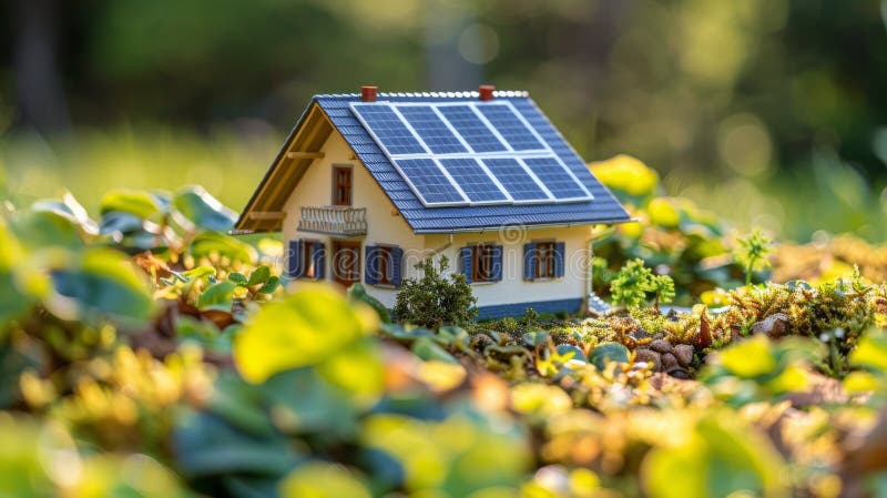 Small House with Solar Panel Stock Photo - Image of residence, roof ...